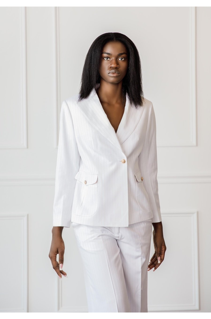 Elolo White Gold Pinstripe Double Breasted Suit